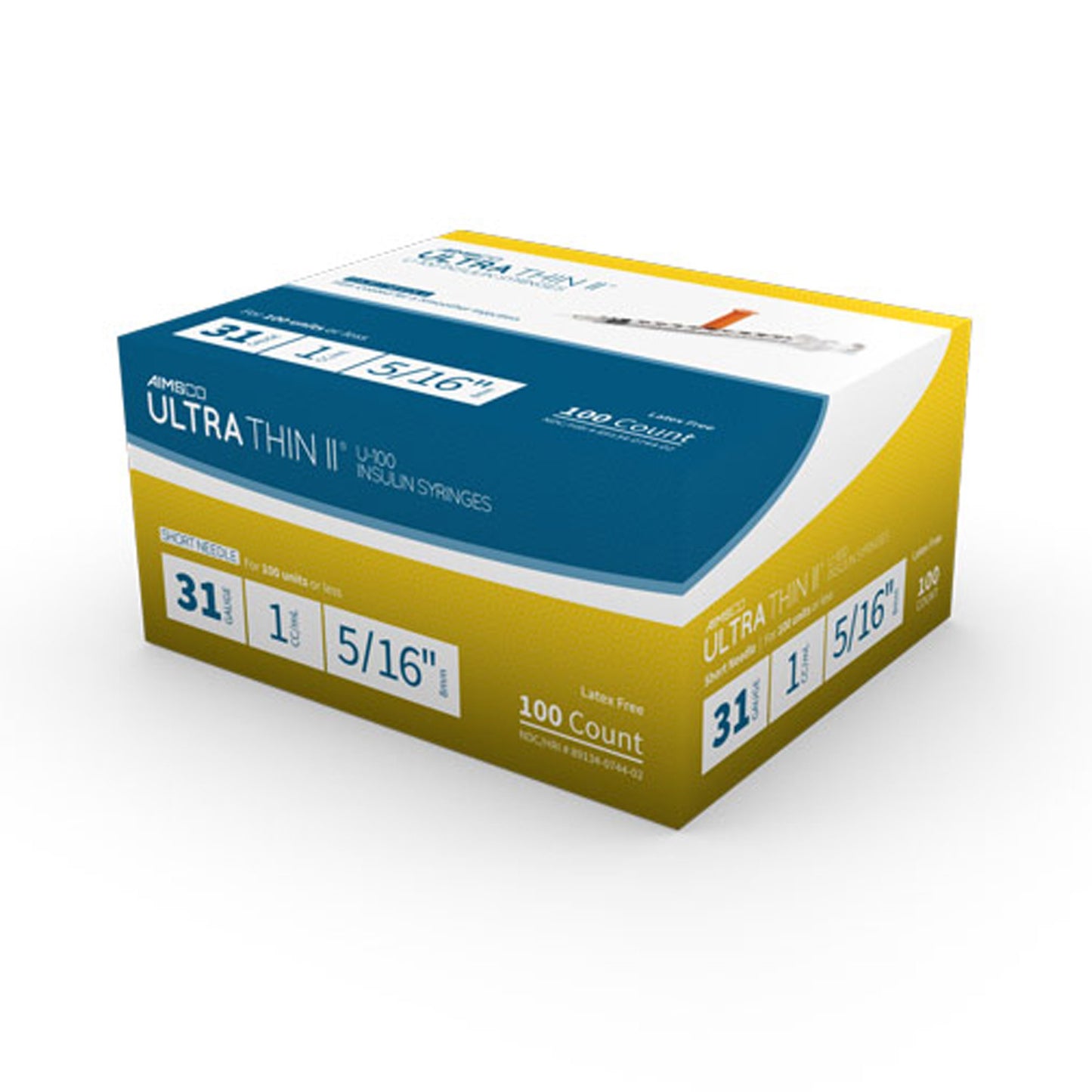 Ultra-Thin II Standard Insulin 1 mL Syringe with Needle, 31 Gauge, 5/1 ...